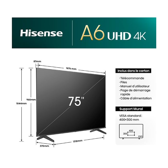 HISENSE 75A6N - TV 75" UHD 4K Smart - ELECTRO DEPOT