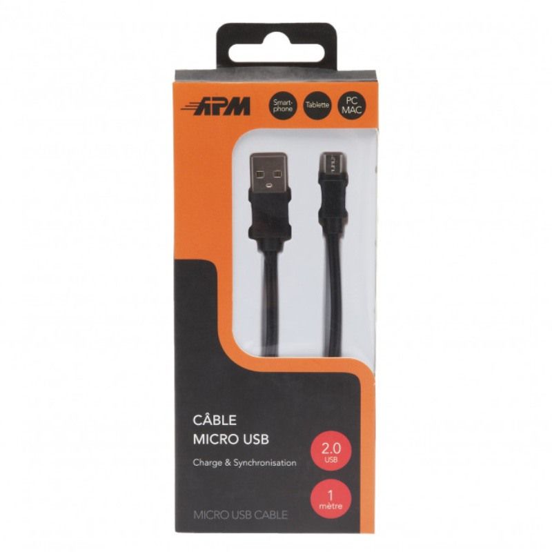Câble APM 1M MICRO USB NOIR - Electro Dépôt